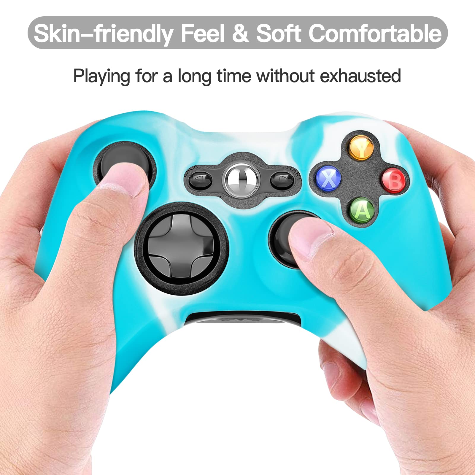 XNMOA Protective Skin for Xbox 360 Cover Case for Xbox Accessories Set, Anti-Slip Soft Comfort Silicone Protector Case Skin Cover for Xbox 360 Controller (Bule White )