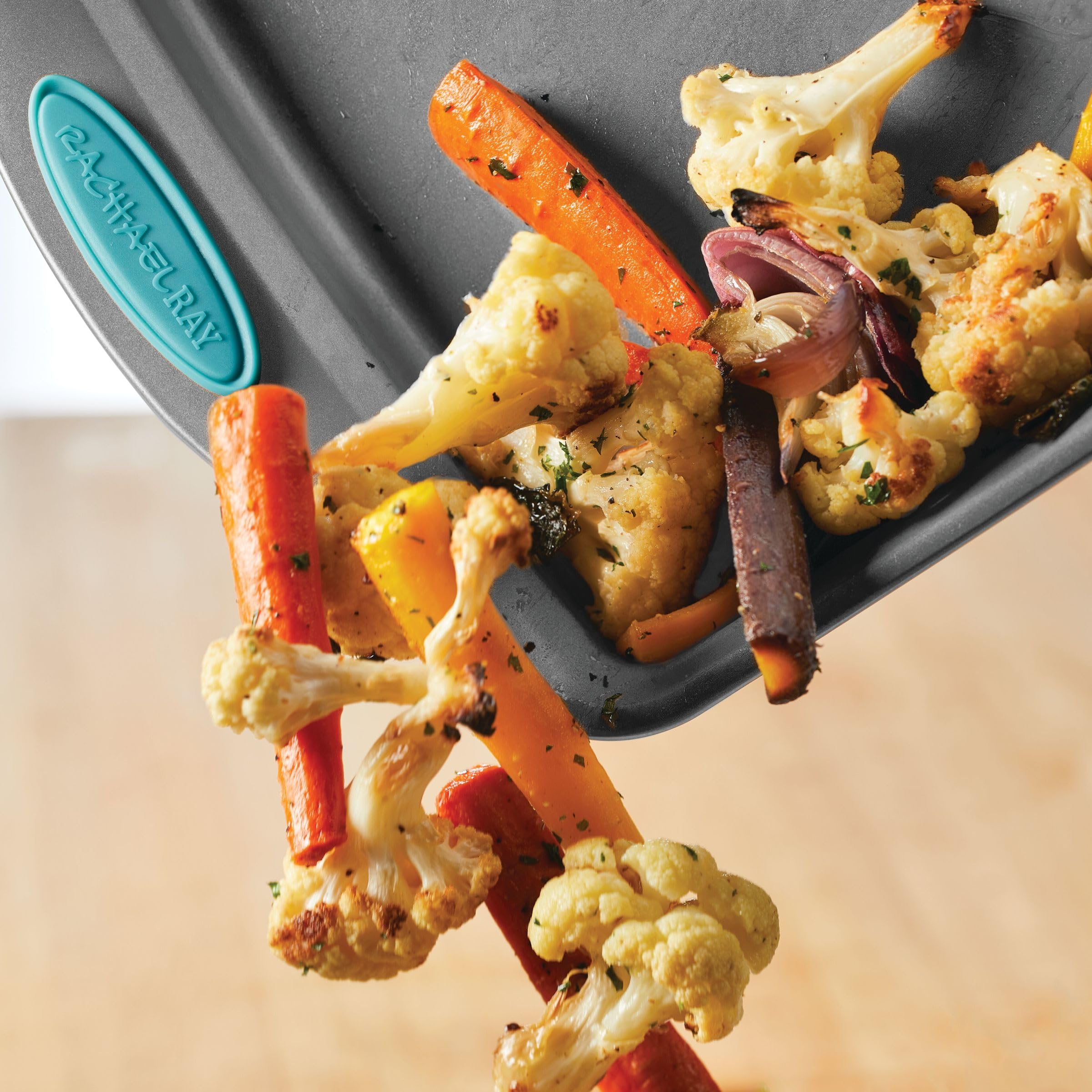 Rachael Ray Bakeware Nonstick Cookie Pan Set, 3-Piece, Gray with Agave Blue Grips