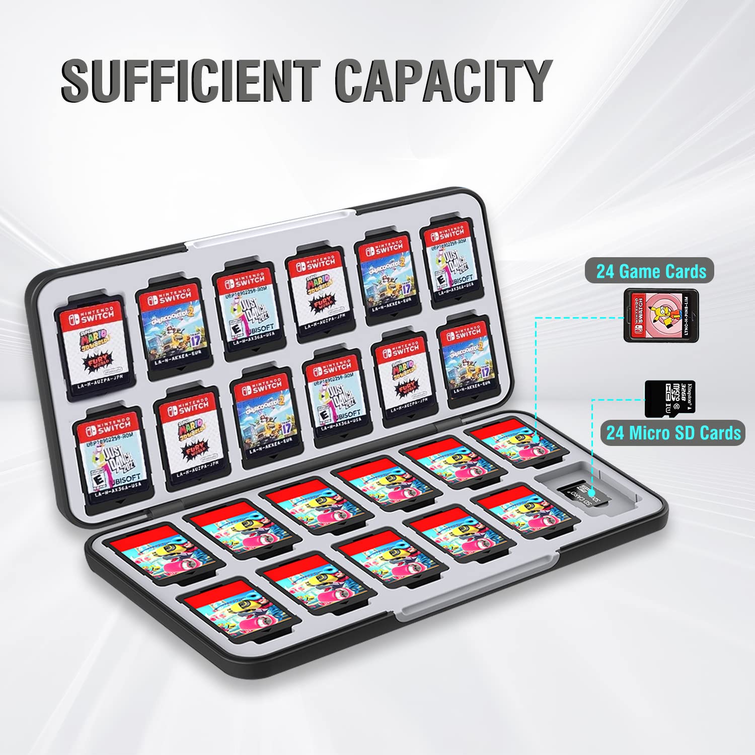 Wonzir 24-Slot Switch Game Card Case for Nintendo Switch Game Card/Switch OLED Game Card,Portable Switch Game Storage Case with 24 Game Card Slots and 24 Micro SD Card Slots (24-Joy-Con Grip)