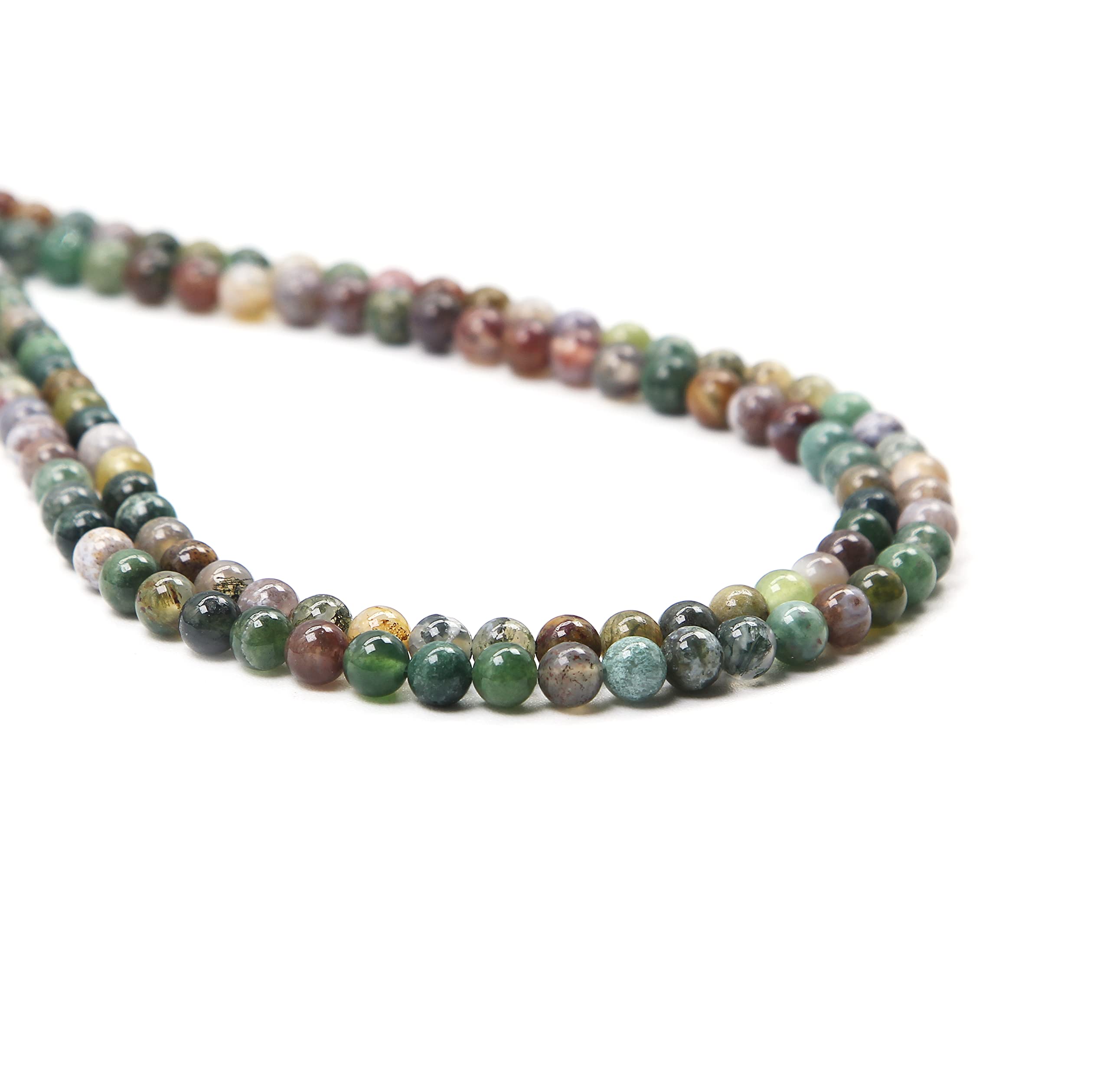 Qiwan Natural Gemstone Round Loose Beads, DIY Jewelry Making 1 Strand 15" (6mm, Natural Indian Agate Gemstone)
