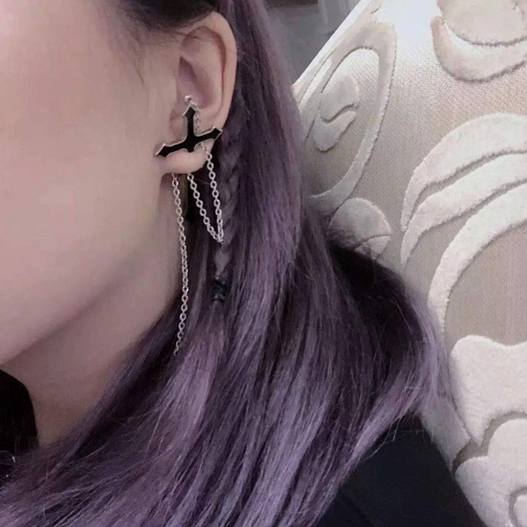 Zehope Black Cross Chain Earring Silver Punk Dangle Stud Earrings Long Sword Earring Jewelry for Women (1 Pcs)