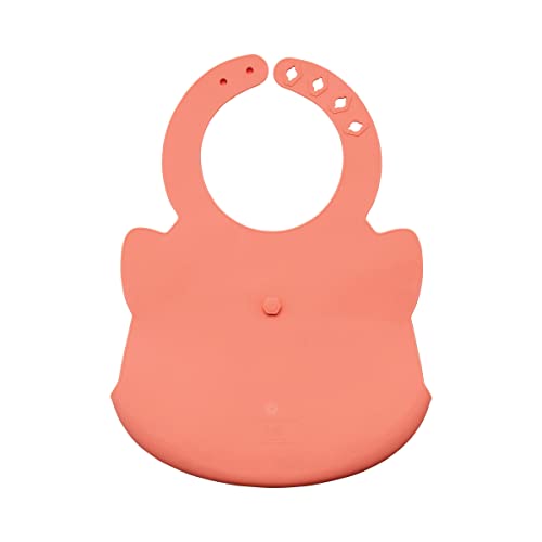 Tiny Twinkle Roll-Up Silicone Bib - Soft, Durable, Easy Clean Waterproof Silicone Bibs With Food Catcher (Coral, Infant)