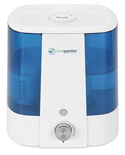 Pure Guardian H1175FL Ultrasonic Cool Mist Humidifier, 90 Hrs. Run Time, 1.5 Gal. Tank Capacity, 390 Sq. Ft. Coverage, Medium Rooms, Quiet, Filter Free, Silver Clean Treated Tank, Essential Oil Tray