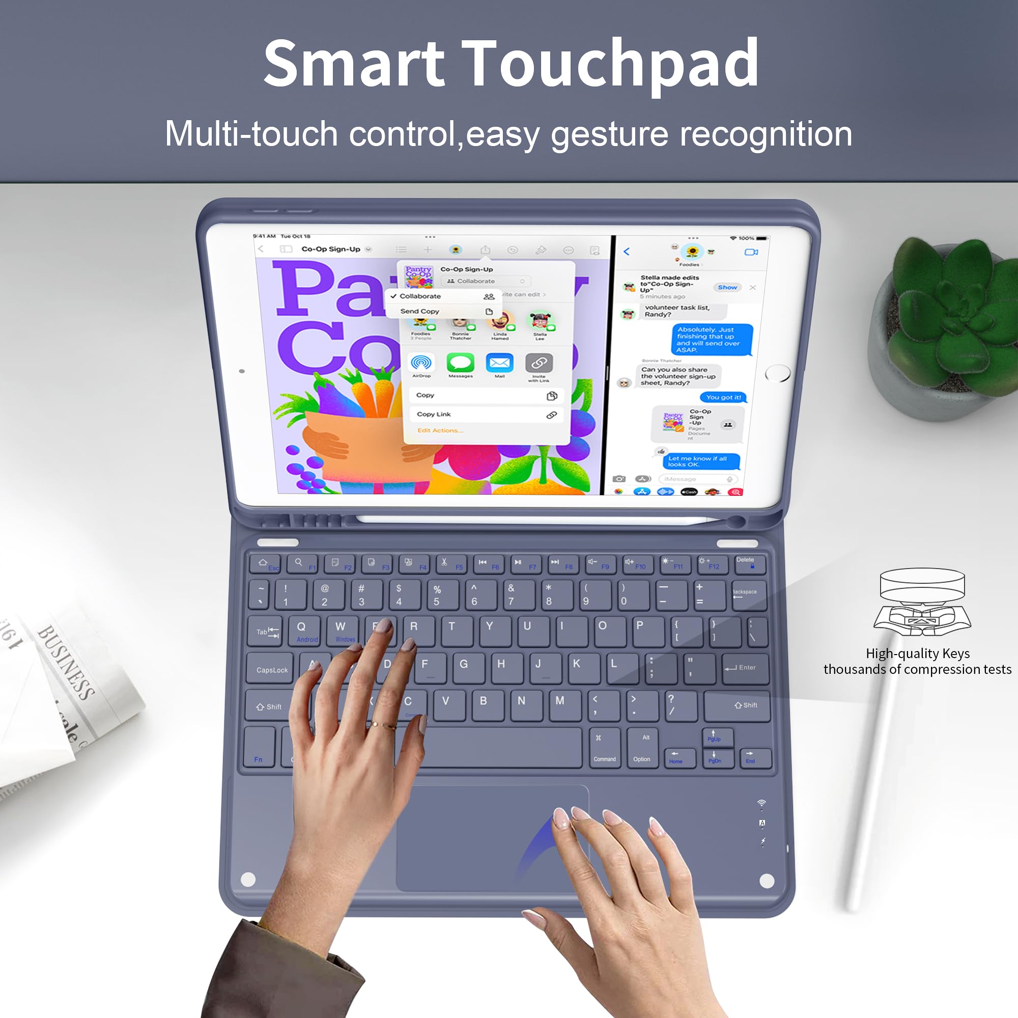 PDGSHMB Keyboard Case for iPad 9th 2021 / iPad 8th 2020 / iPad 7th Generation 2019 Case with Pencil Holder/Touchpad-Magnetically Detachable Bluetooth Keyboard Smart Cover for iPad 10.2 Inch, (Purple)
