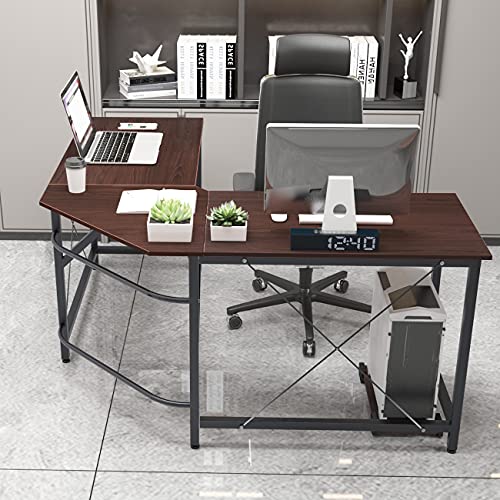 sogesfurniture 59" Large L-Shaped Desk Corner Table Computer Desk Workstation Desk PC Laptop Office Desk L Desk, Walnut