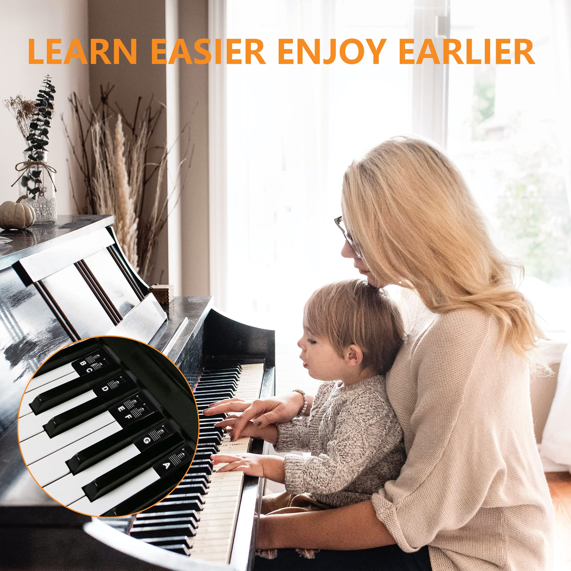 YUBIRD Removable Piano Keyboard Note Labels - Piano Keyboard Stickers, Piano Notes Guide Removable, Silicone Piano Key Labels Removable for Beignner,88 Keys Full Size, Comes with Box(Classic Blackļ¼