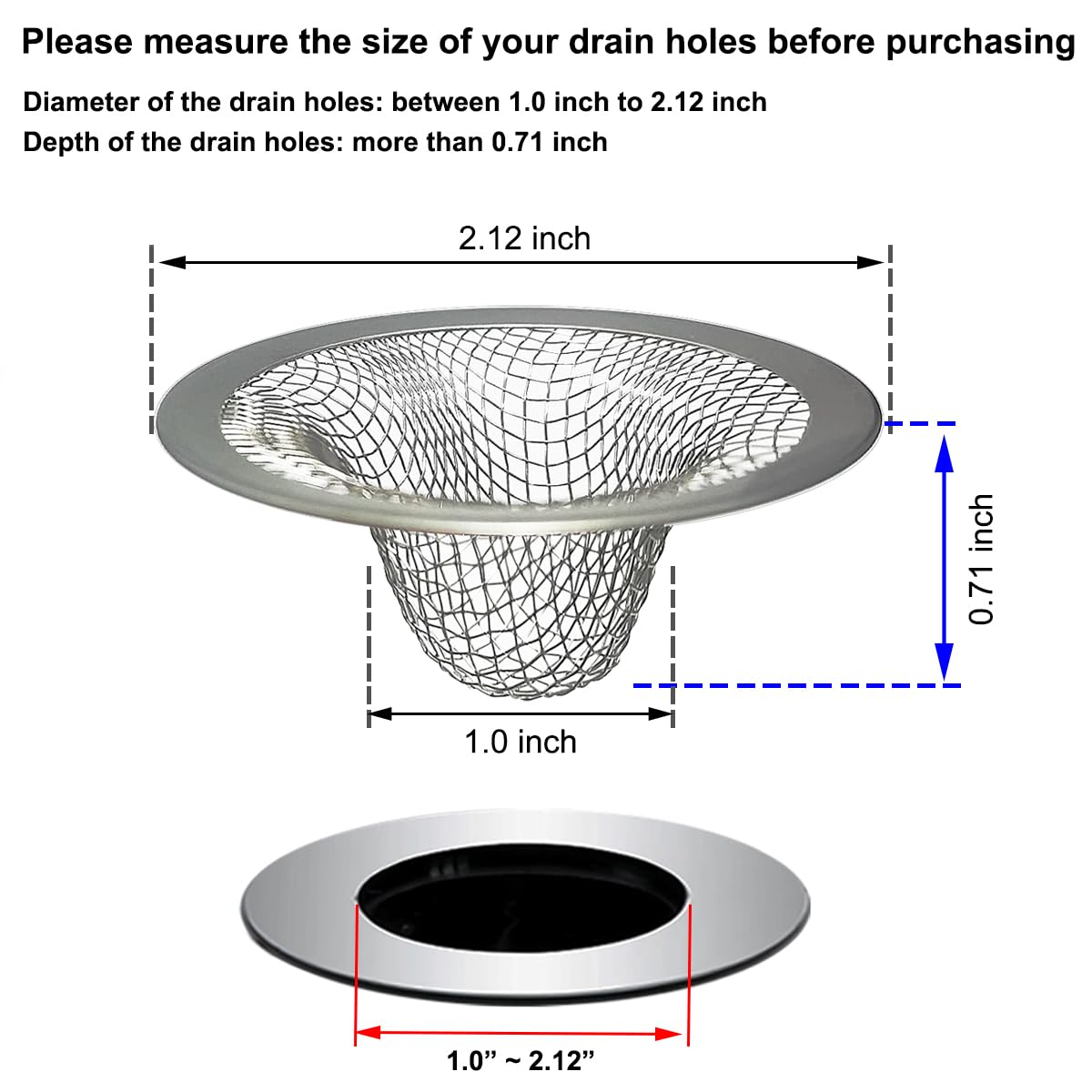 Seatery 1.0" Small Drain Strainer, Drain Mesh Basket, Bathroom Sink Drain Strainers, 2PCS Drain Hair Catchers for Laundry, Mop Pool, Utility, Slop, RV Sink, Stainless Steel Drain Filter