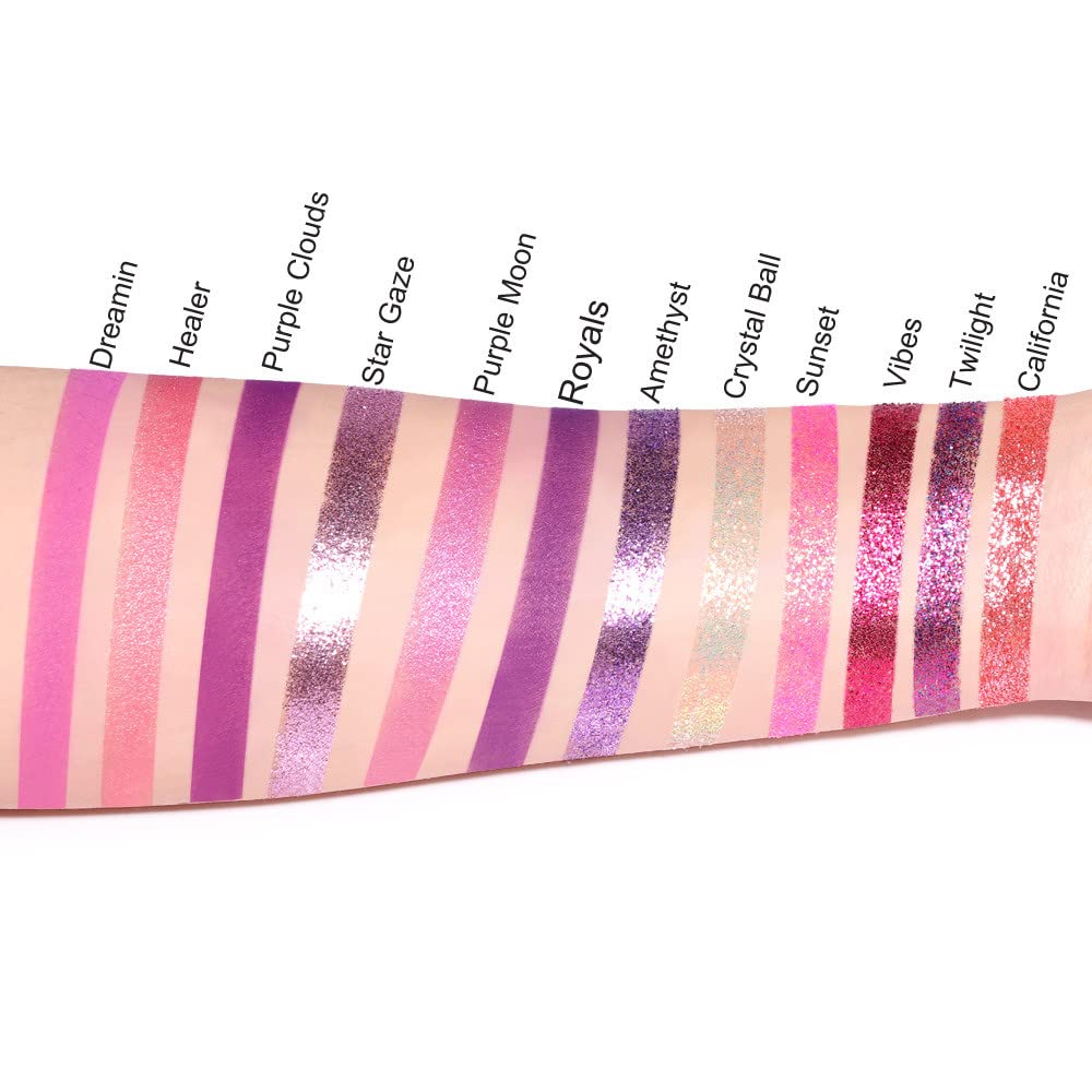 UOCK Purple matte shimmer eyeshadow palette, 12 colors glitter eyeshadow long lasting high pigment pink multi-color waterproof makeup palette