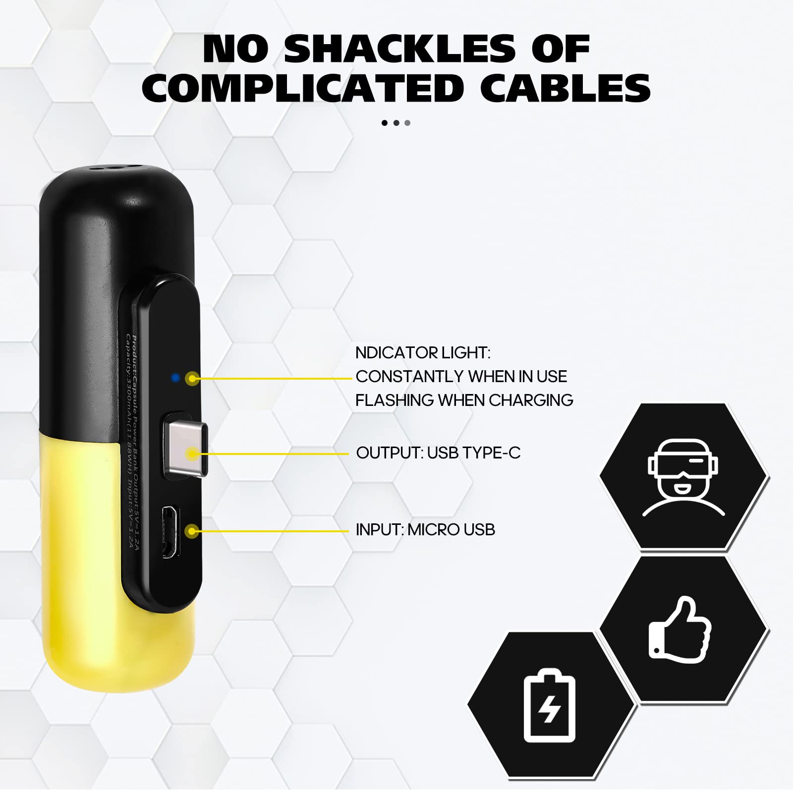 Ultra Lightweight Battery Pack for Oculus Quest 2 VR, 3300mAh Portable Capsule Charger Oculus Quest Accessory Compatible with Oculus Elite Strap Built in USB-C Connector, No Power Cord Interference