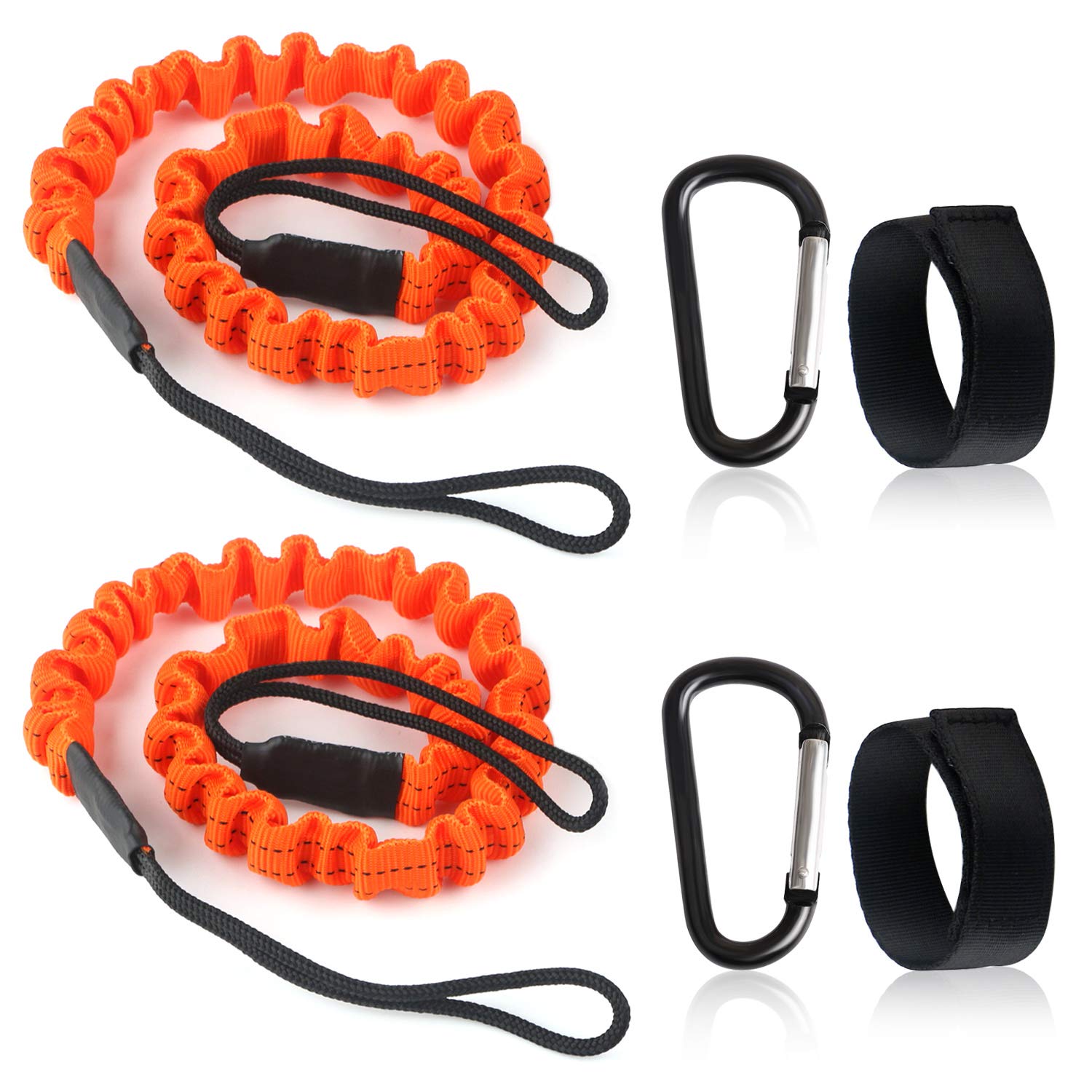 Stretchable Kayak Paddle Leash, 2 Pack Coiled Paddle Strap Tether with D-Shape Carabiner Tool Lanyard Bungee Leash Cord for Kayaking Canoe Surfboard Paddles Fishing Poles Rods