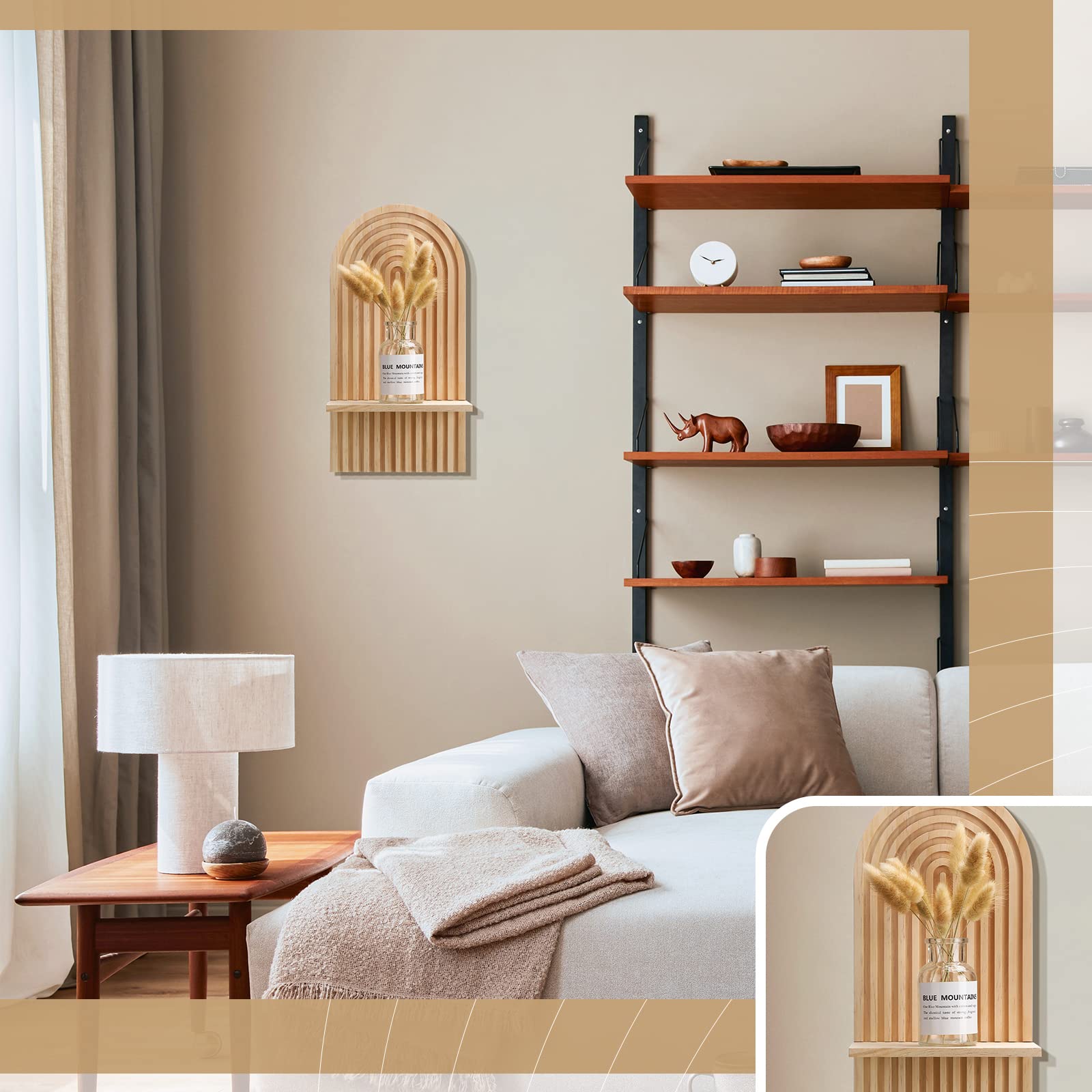 Tatuo 2 Pieces Boho Wooden Rainbow Wall Shelves Bohemian Hanging Shelf Wall Mount Book Shelf for Living Room Bathroom Bedroom Classroom Office Nursery Wall Decor (Classic)