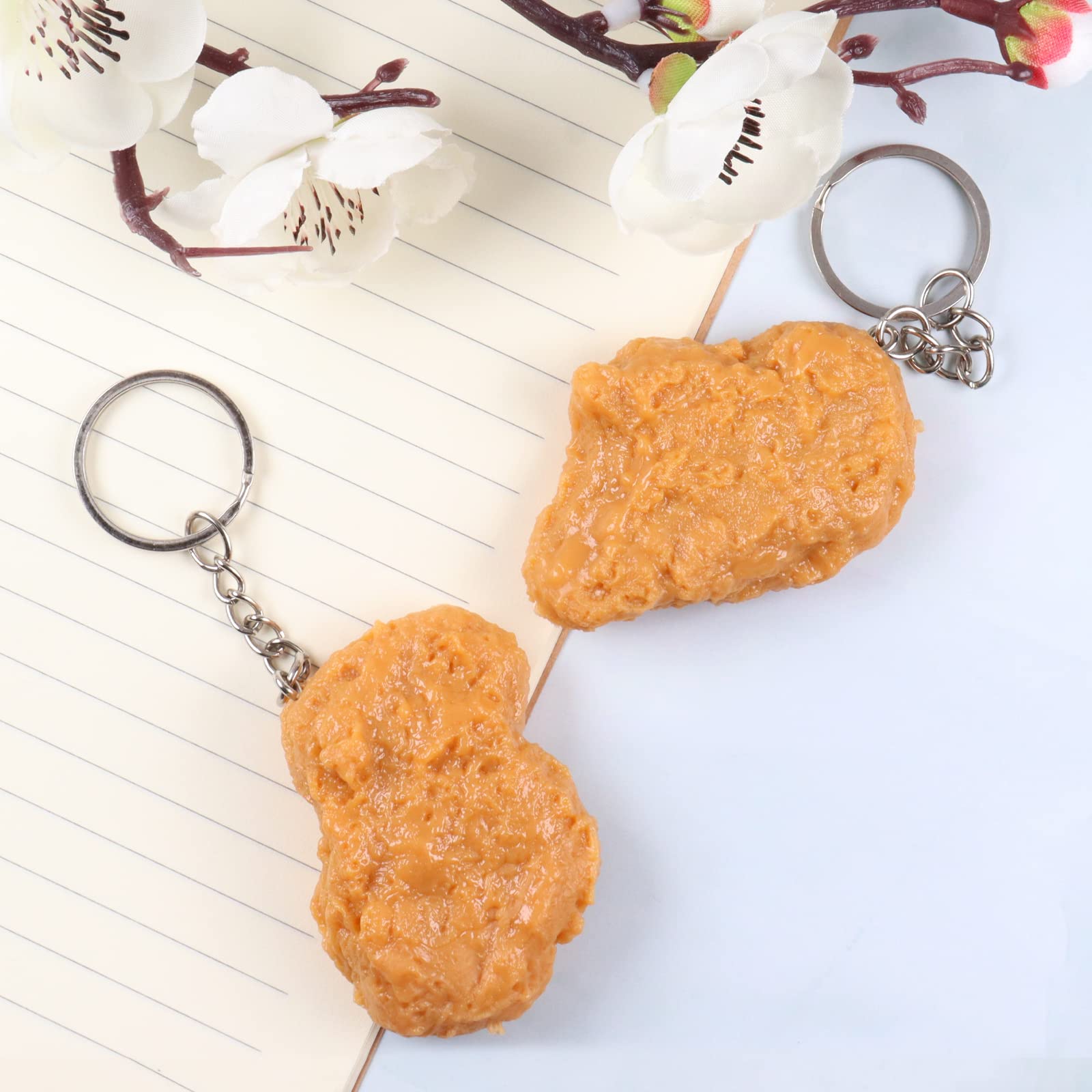 OYANIMO 2 Pcs Fried Chicken Nuggets Keyring Realistic Imitation Food Keychain Creative Keyring Prank Gifts Handbag Purse Car Pendant