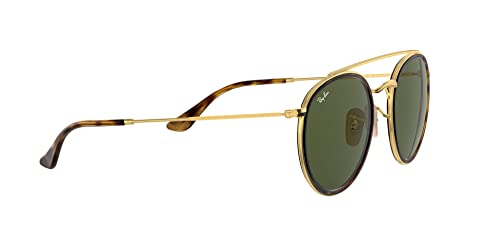 Ray-Ban RB3647N Double Bridge Round Sunglasses, Gold/G-15 Green, 51 mm + 1