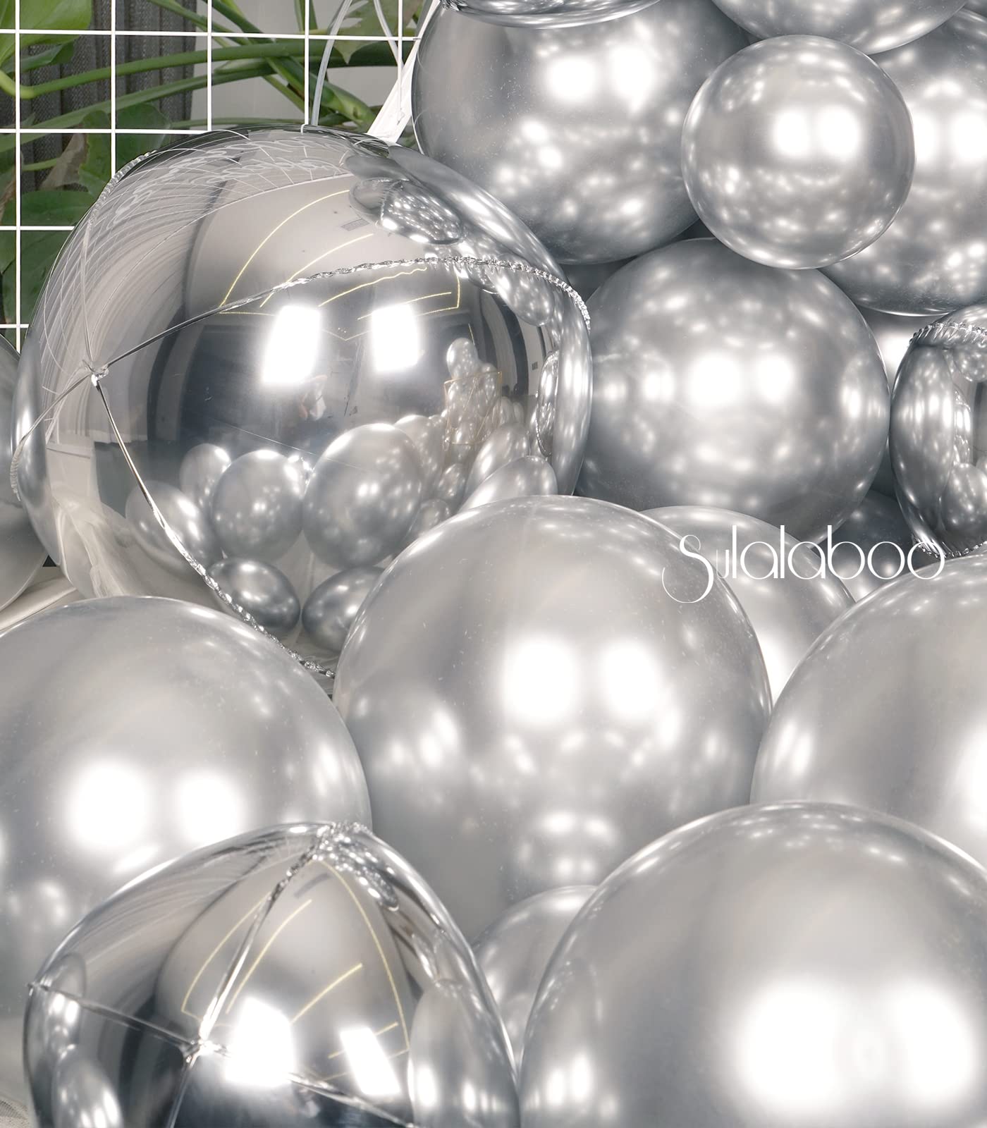 SULALABOO Silver Metallic Balloons Arch Garland Kit 75PCS Shiny Helium Latex Chrome Shiny Different Size Balloon Set for Birthday Anniversary Baby Shower Wedding Party Decorations