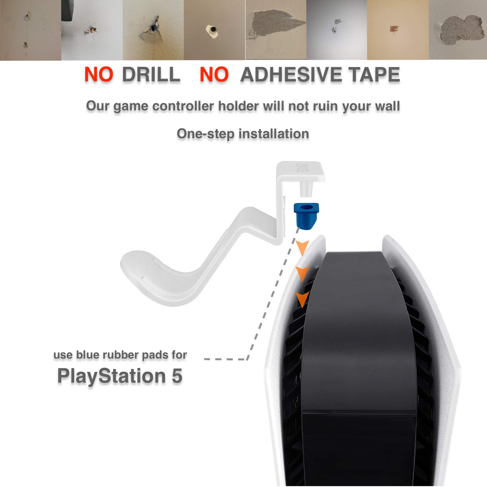 ZENACCE Game Controller Holder Compatible with PS5 and Xbox Series X, Controller Stand Mount for Playstation 5 DualSense and Xbox Series X Controllers, No Screws & No Adhesive Tape - WHITE-4Pcs