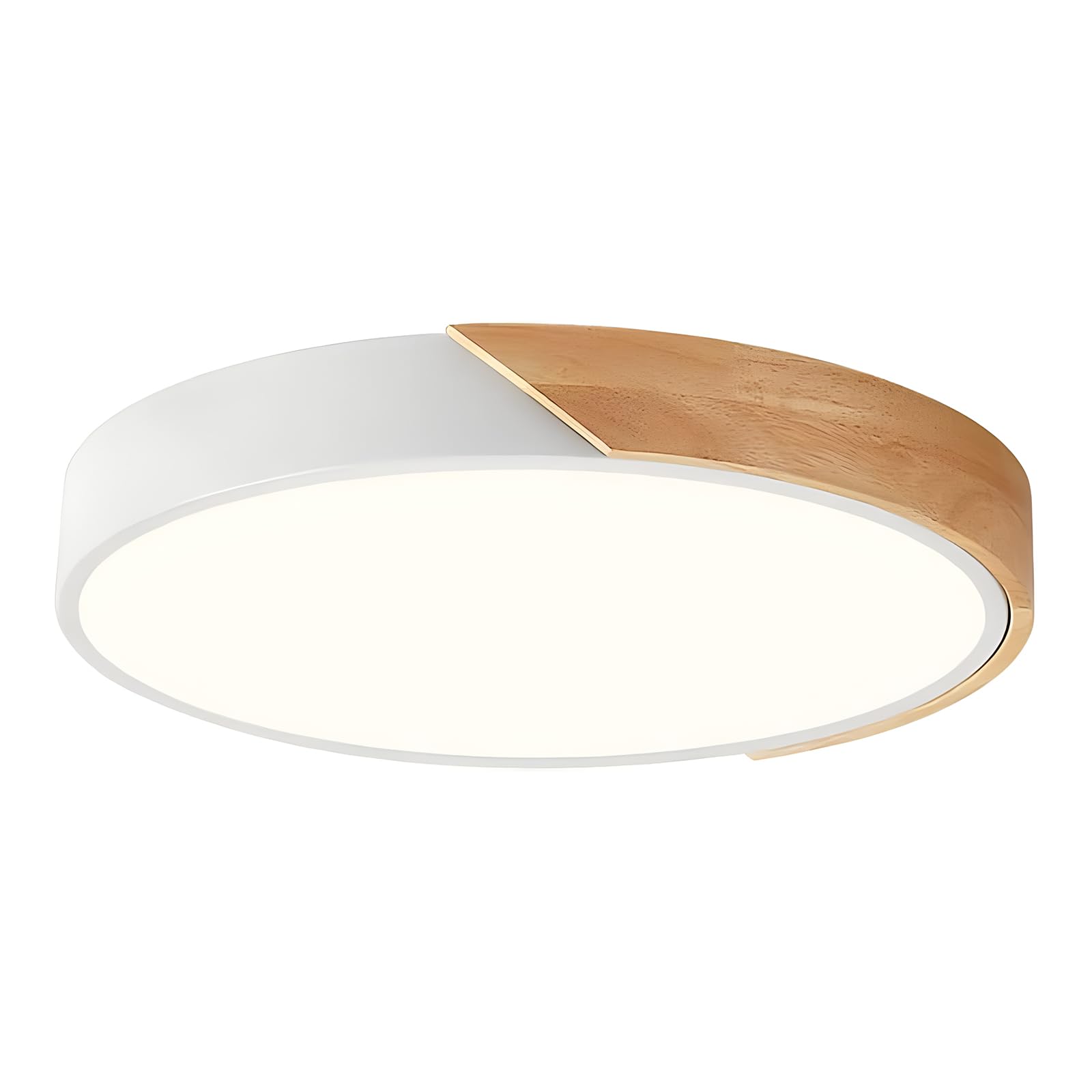 Peblto Modern Dimmable White LED Ceiling Light, 2700K-6000K 5CCT Wood Flush Mount Ceiling Lighting Fixtures, Minimalist Round Ceiling Lamp for Living Room Bedroom Kitchen Hallway