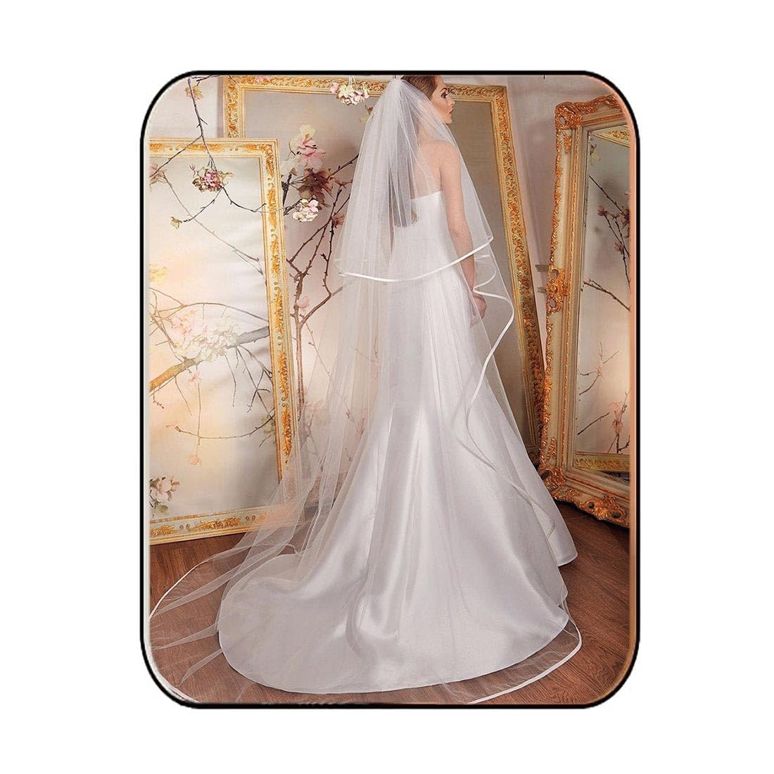 Unsutuo 2 Tiers Bride Wedding Veil Ivory Ribbon Cathedral Veil Bridal Tulle Veil for Women and Girls (Ivory)