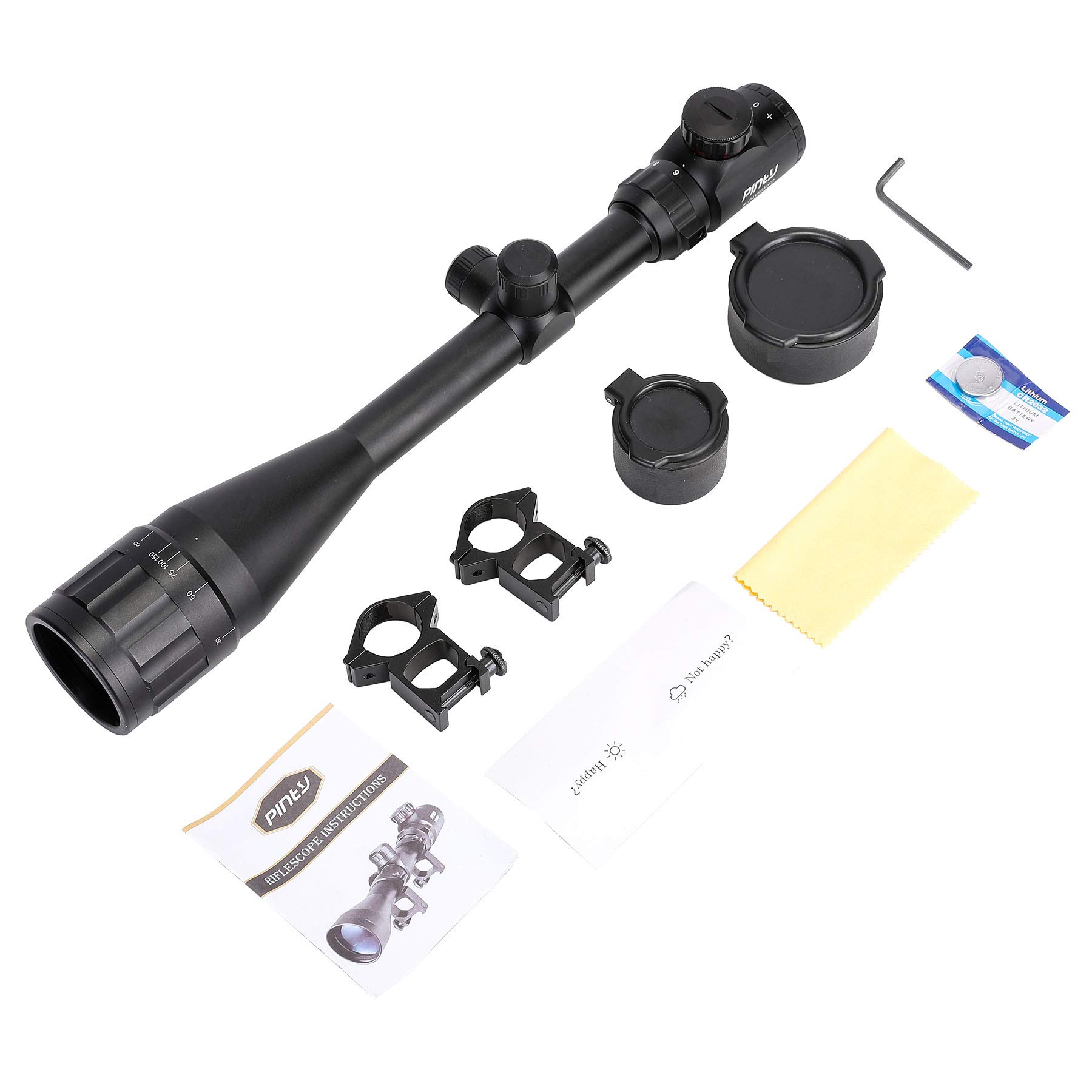 Pinty 6-24x50 AO Rifle Scope Rangefinder Illuminated Optics with Free Mount