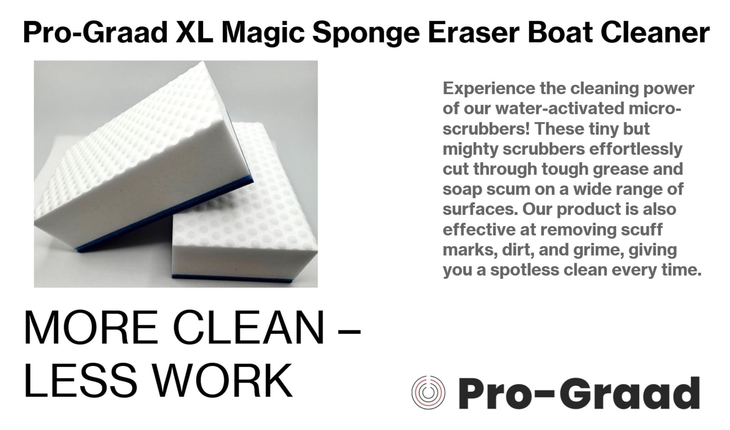 Pro-Graad 4 Pack XL Magic Sponge Eraser Cleaner, 6β x 3.5β x 2β Eraser Pads, Cleans Scuffs, Marks & Dirt from Kitchen, Bathroom, Boat Decks, Fiberglass, Aluminum, Gelcoat, Plastic, Vinyl & Metal