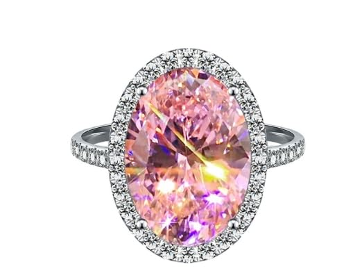 WTH OYE 925 Sterling Silver Shiny Full Diamond Ring Oval Pink Cubic Zirconia Anniversary Promise Rings CZ Diamond Multi Row Ring Eternity Engagement Wedding Band Ring for Women W.51 (US Code 9)
