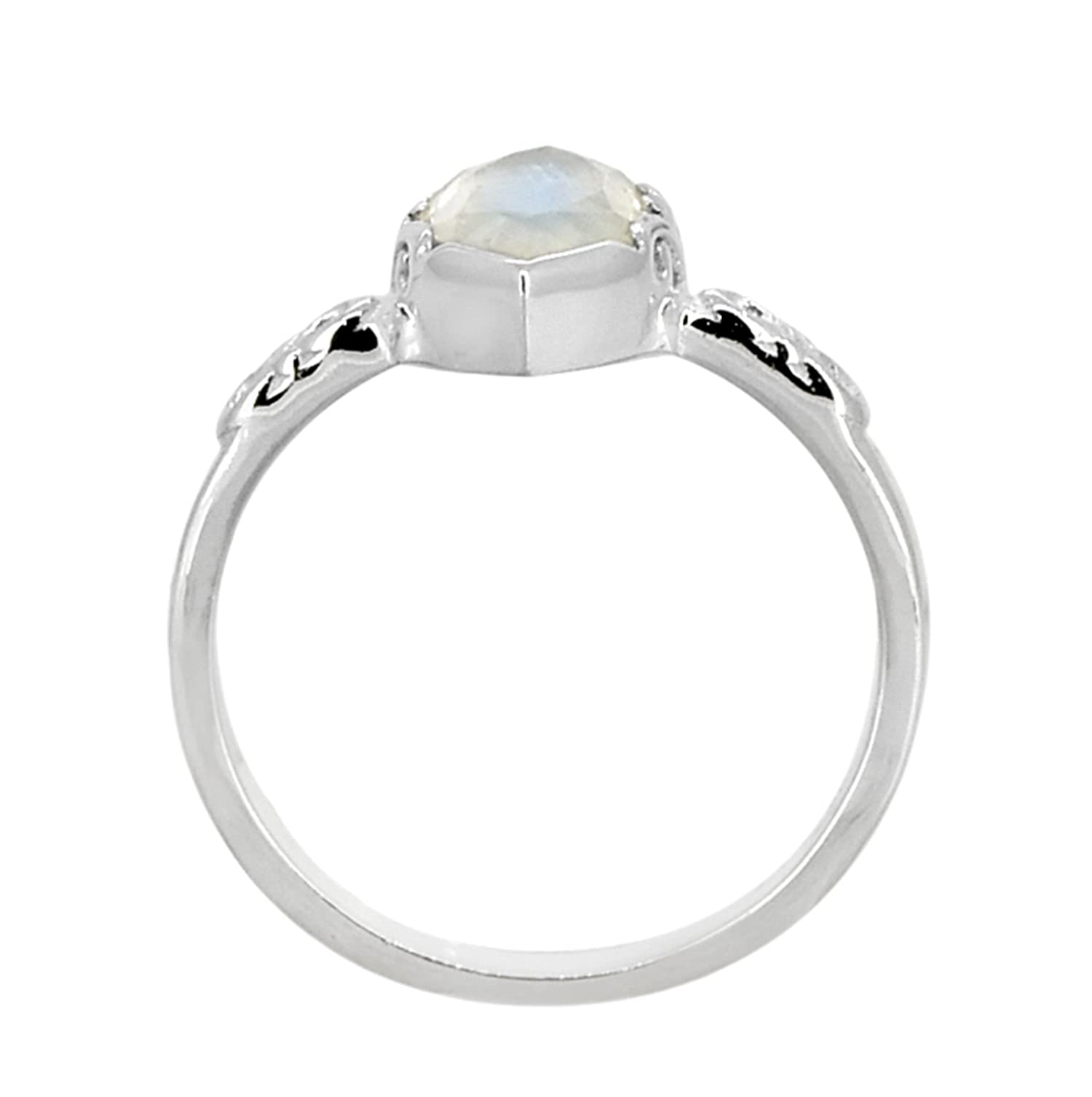 YoTreasure 6x12 MM Moonstone Dainty Ring .925 Sterling Silver Gemstone Jewelry