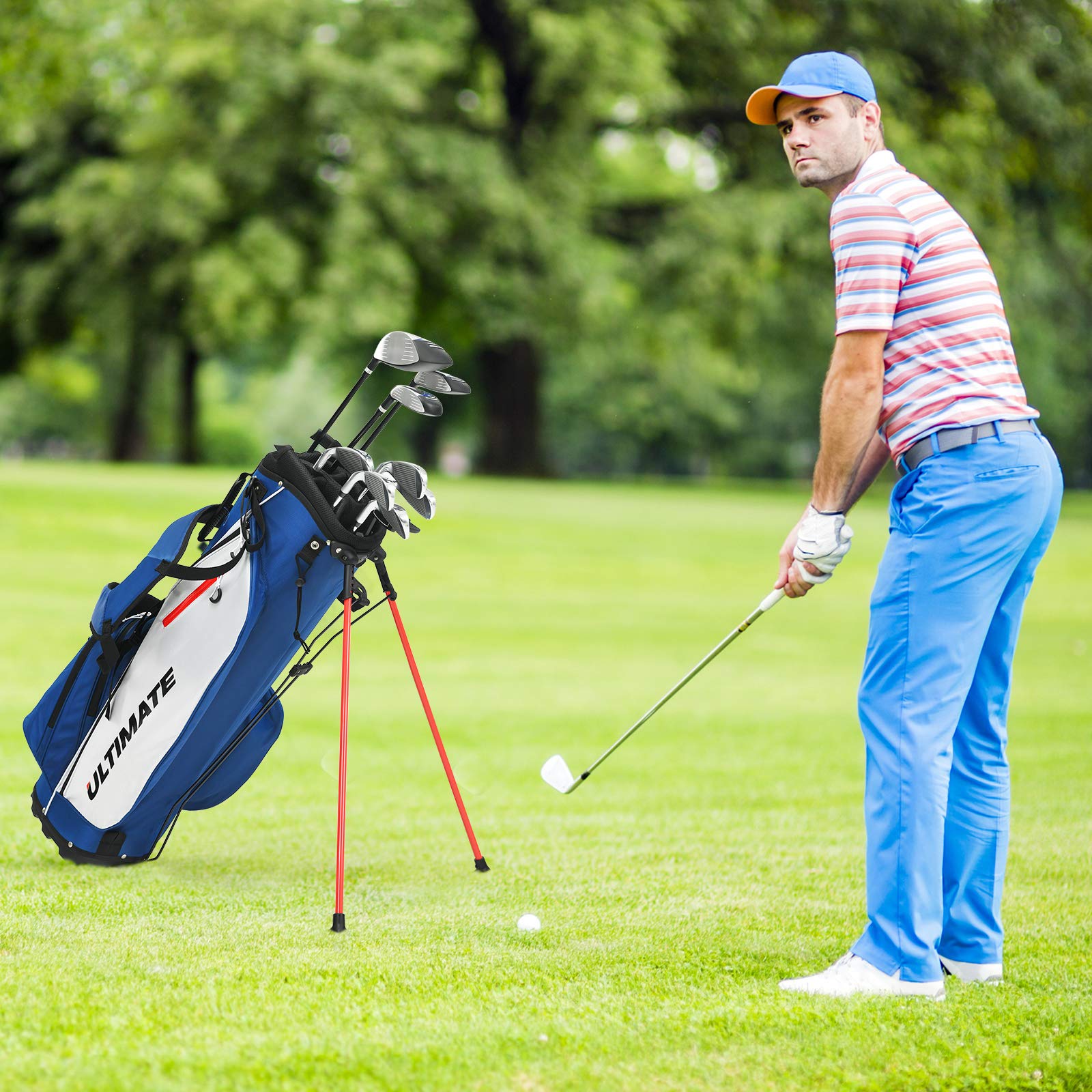Tangkula Complete Golf Clubs Package Set 10 Pieces for Men & Women Right Hand, Includes 460cc Alloy Driver, 3# Fairway Wood, 4# Hybrid, 6#, 7#, 8#, 9# & P# Irons, Putter, Stand Bag (Blue)