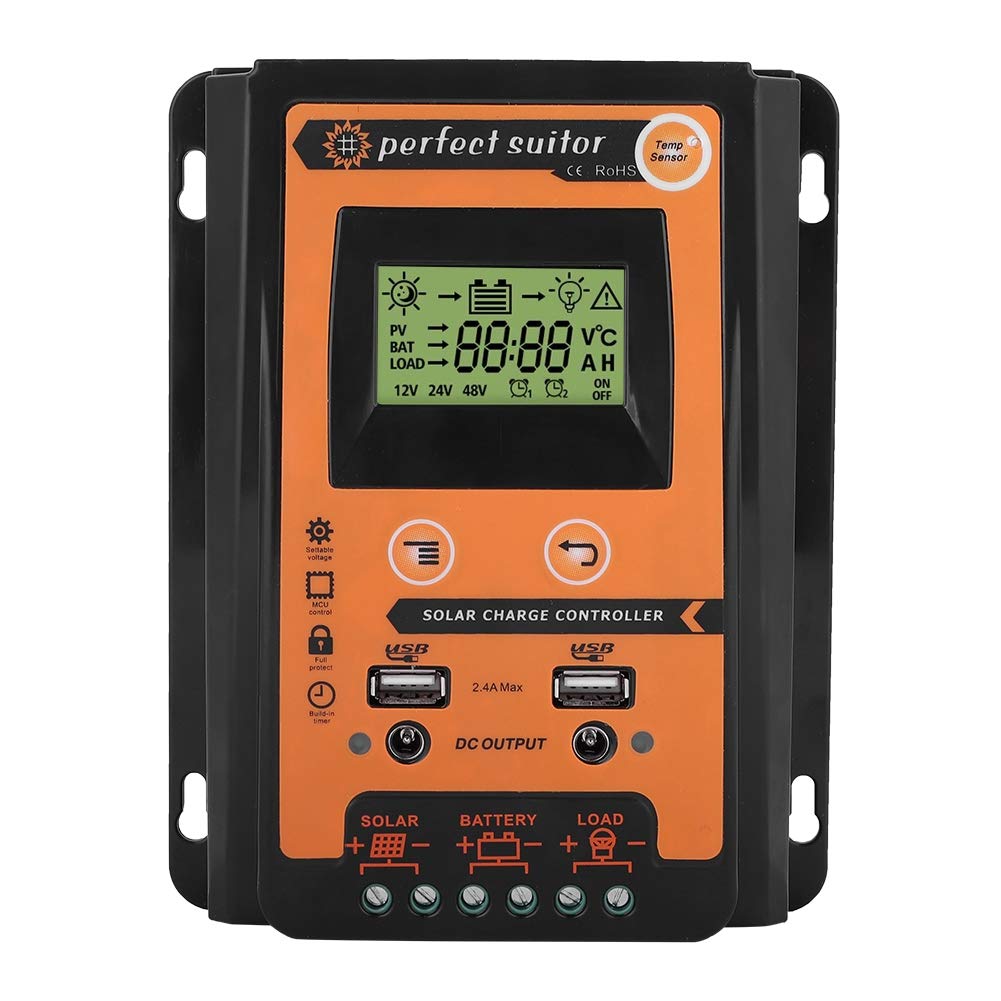 Solar Charge Controller, 12V 24V 30A 50A MPPT Solar Charge Controller Solar Panel Battery Regulator Dual USB LCD Display(30A)