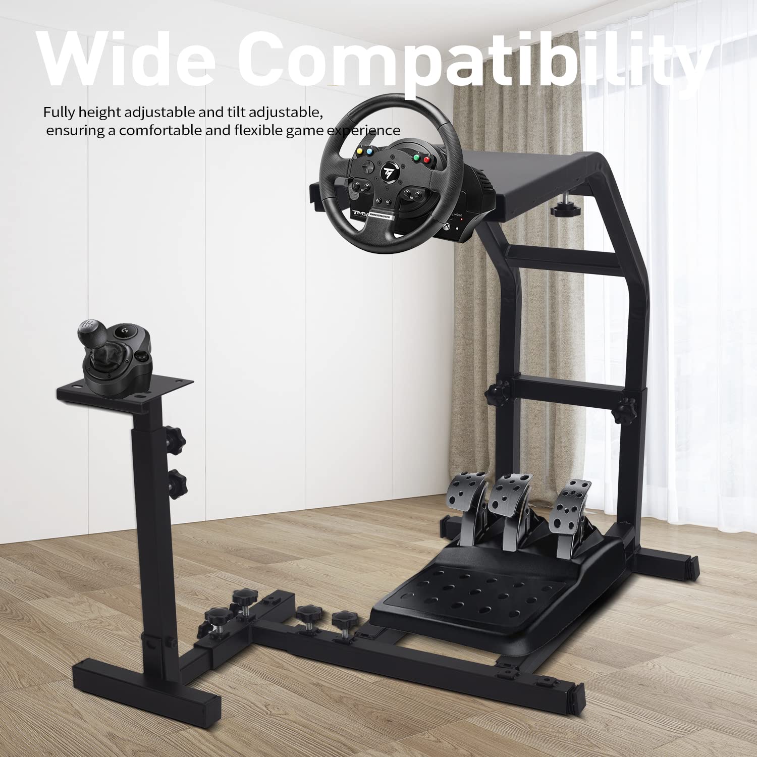 Upgrade Racing Wheel Stand for Logitech G920 G29, Adjustable Gaming Steering Wheel Stand, 2 Side Shifter Mount - Compatible for Ferrari Thrustmaster Fanatec PS4 Xbox Racing Simulator Stand