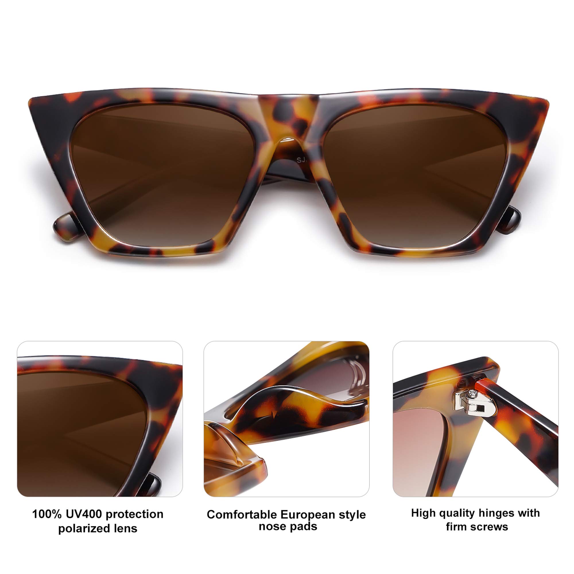 SOJOS 2 Pack Oversized Square Cateye Polarized Sunglasses Big Trendy Style Sunnies SJ2115, Black & Tortoise