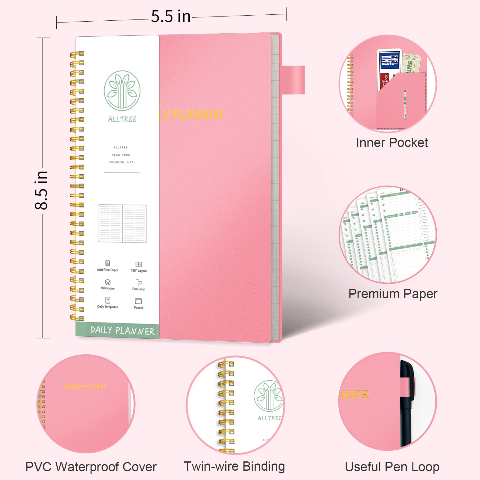Weekly Planner Undated, Weekly Goals Notebook, Weekly To Do List Planner, Weekly Goal Planner with Habit Tracker, Appointment Organizer Notebook for Men & Women, Pocket, 53 Weeks, Pink(5.5"x8.5")