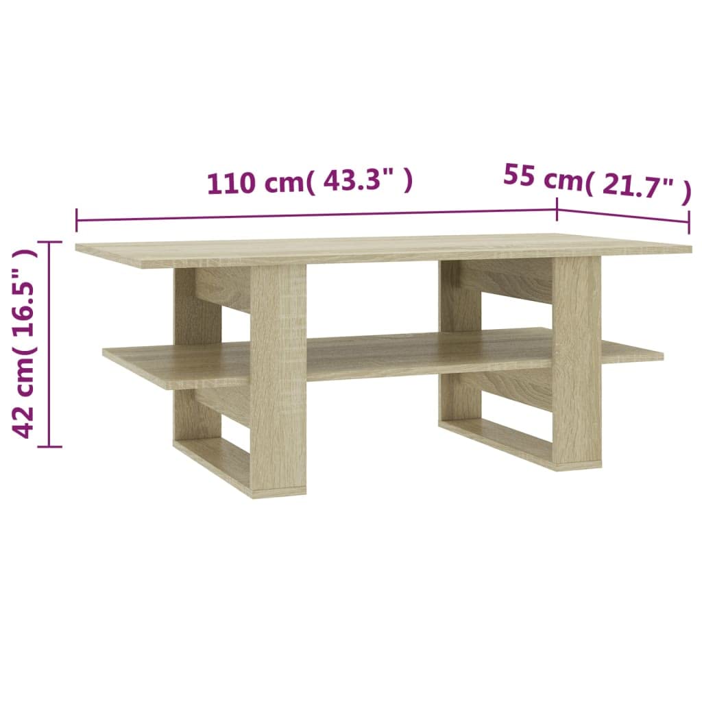 QJBSAVVA Coffee Table Sonoma Oak 43.3"x21.7"x16.5" Engineered Wood,Industrial Tables Floor Standing Table Cocktail Table Suitable for Meeting Rooms, Reception Rooms, Offices