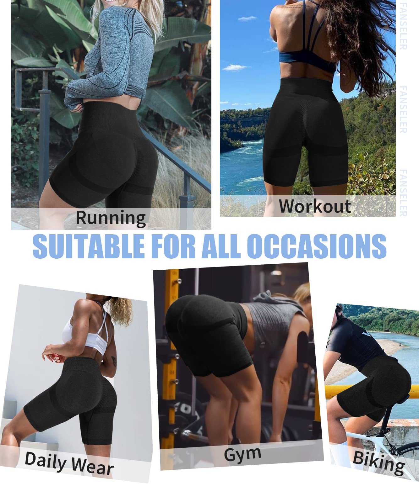 Women's Seamless Workout Biker Shorts High Waisted Tummy Control Scrunch Butt Lift Cycling Athletic Shorts Yoga Pants Black