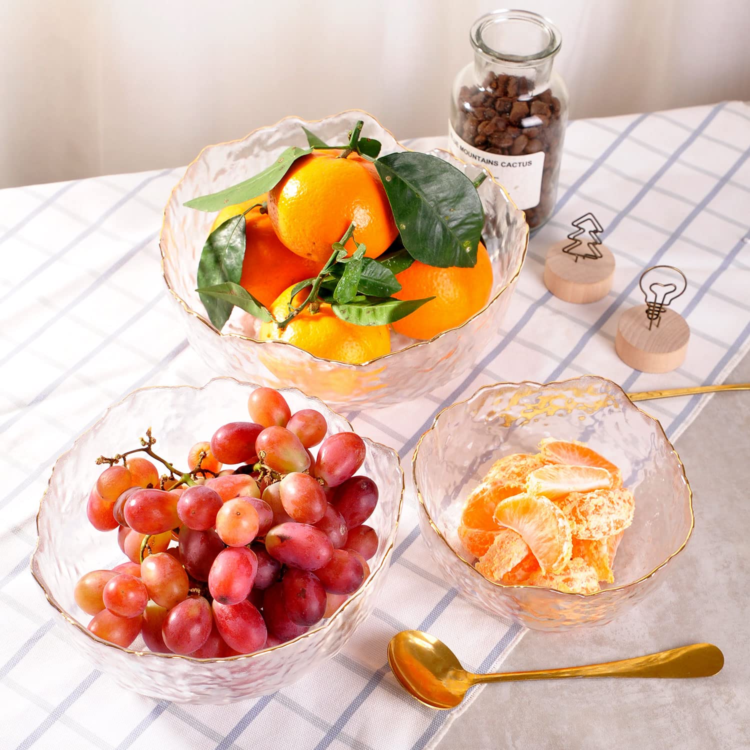 WHJY Glass Salad Bowl Set of 3, Mixing Bowls Decorative Fruit Bowl Serving Bowls for Kitchen,Clear Gold Rimmed Bowl Wide Rim Pasta Bowl