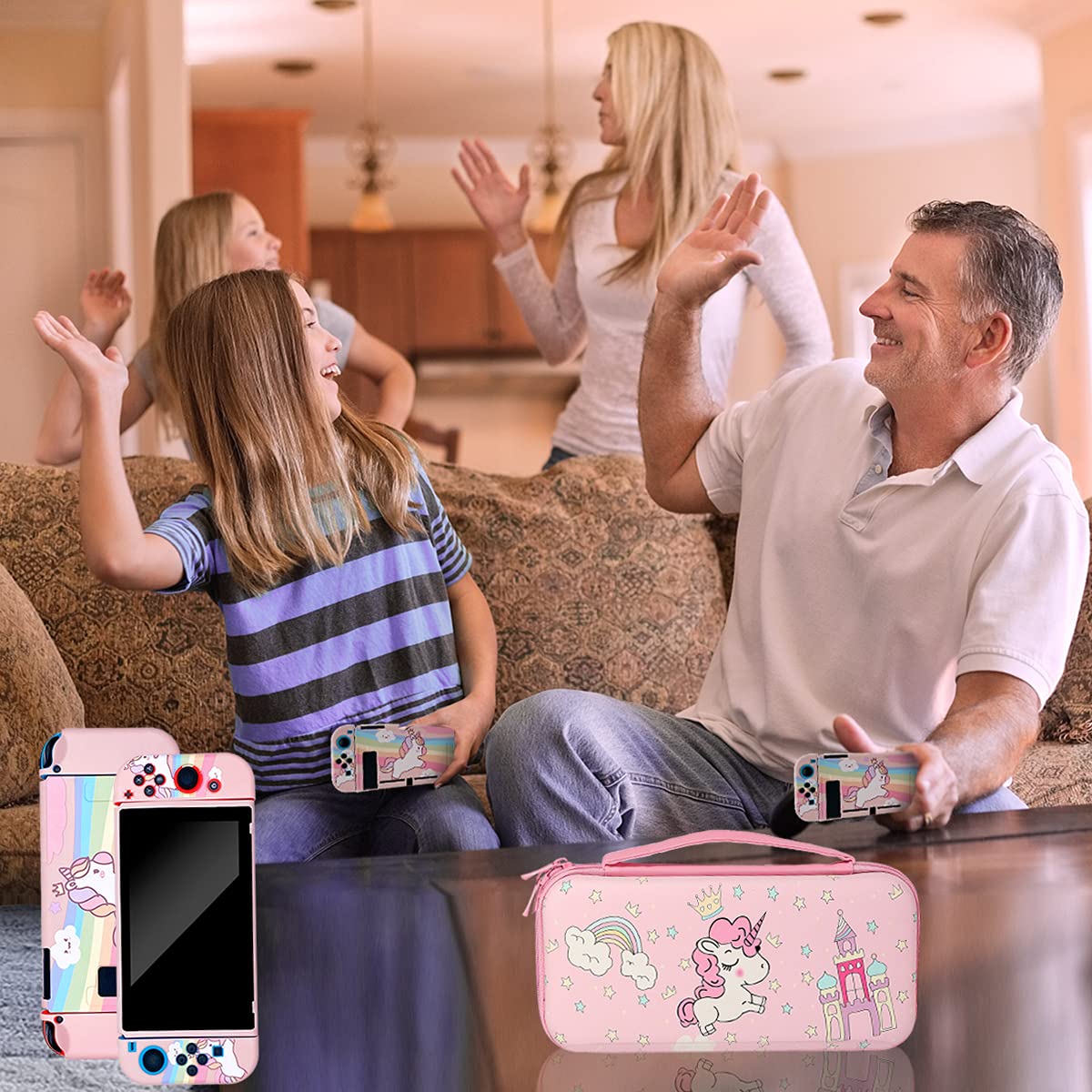 TCJJ Unicorn Hard Carrying Case for Nintendo Switch- Pink Portable Travel Case with Soft TPU Protective Case Cover Compatible with Nintendo Switch for Girls
