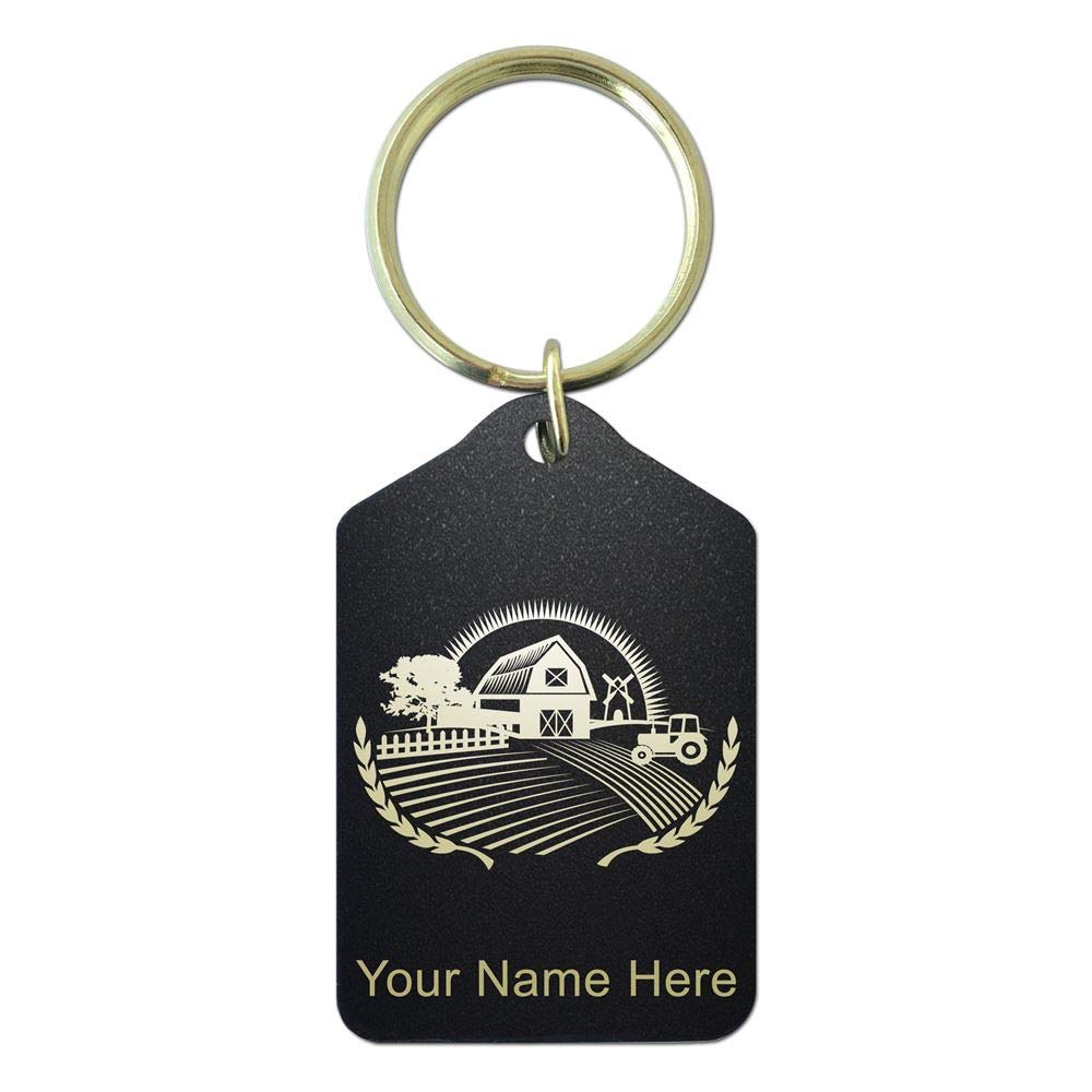 SkunkWerkz Keychain, Farm, Personalized Engraving Included (Black Metal)
