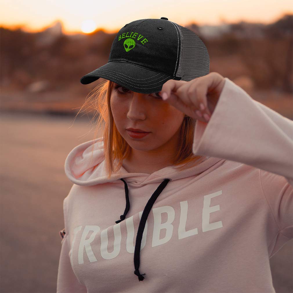 Richardson Trucker Mesh Hat Believe Alien B Embroidery Cotton Dad Hats for Men & Women Snapback Black Charcoal