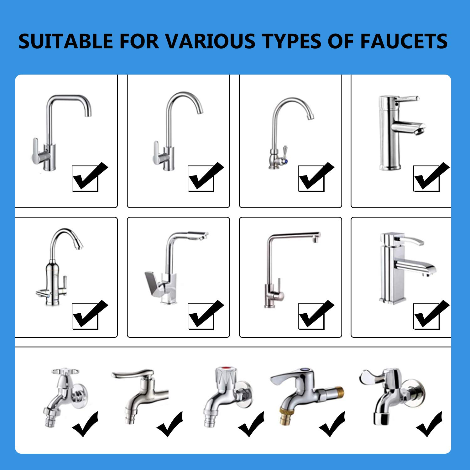 Splash Filter Faucet, 720° Rotatable Faucet Sprayer Head, Leakproof Design with Double O-Ring, Anti-Splash, Oxygen-Enriched Foam, 4-Layer Net Filter, 2 Modes, Universal Splash Filter Faucet
