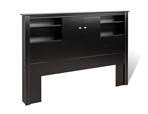 Prepac Kallisto Full/Queen Headboard with 5 Compartments and Doors, Bookcase Headboard for Full/Queen Size Beds 7.25" D x 68.25" W x 47" H, Black, BHFX-0302-1
