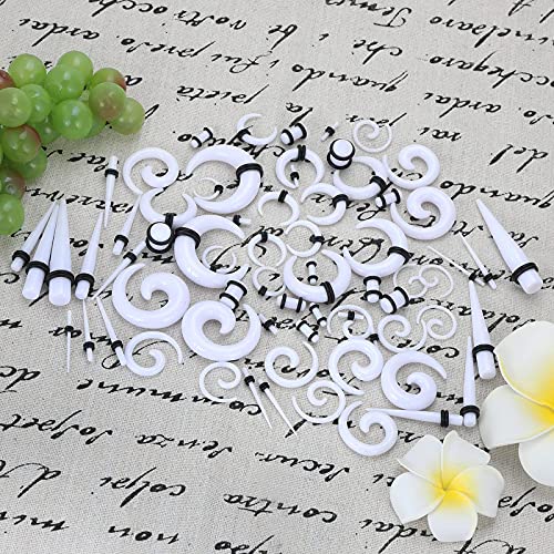 YOFANST Ear Stretching Kit 70 Pieces 14G-00G Ear Gauges Expander Set Acrylic Tapers Plugs Spiral Crescent Piercing Jewelry, White