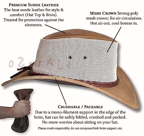 Oztrala~ Suede Leather Breezer Mesh Hat JACARU Cowboy Australian Mens Outback Golf SB 1019 US Sand