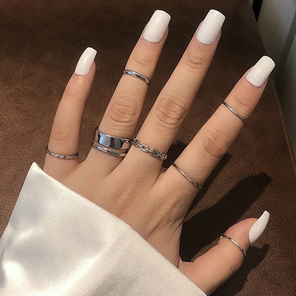 Xerling Gothic Silver Knuckle Rings Set Boho Midi Joint Finger Rings Open Ring Pack Stackable for Women Teen Girls 7Pcs (Silver)