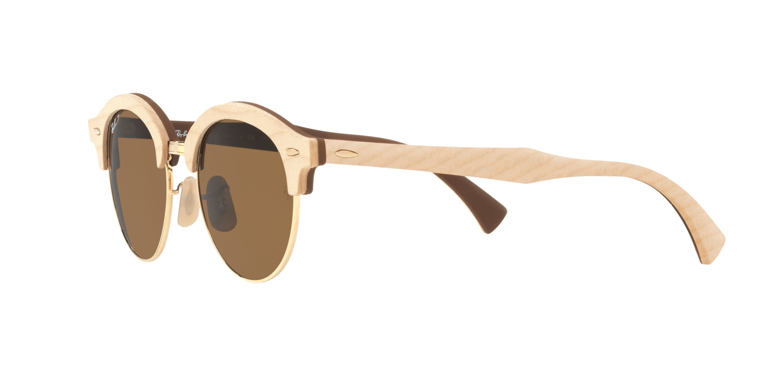 Ray-Ban Rb4246m Clubhouse Wood Round Sunglasses, Gold/Polarized Brown, 51 mm