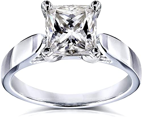 VINSON Princess 1.70 Ct Moissanite Solitaire Peg Head Cathedral Engagement Silver Ring (5.5)