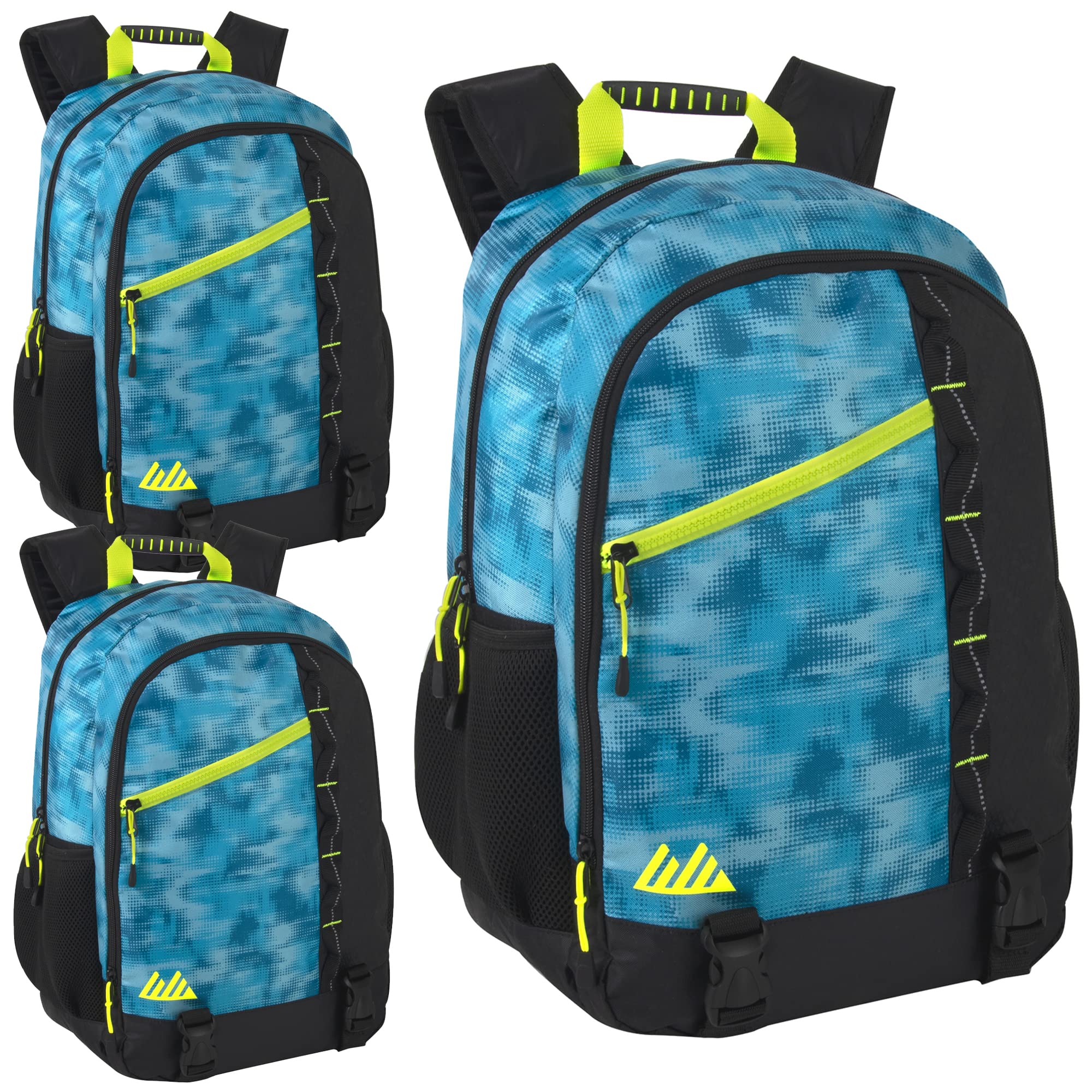 Summit Ridge 24 Pack Wholesale Two Compartment Backpacks Bulk for Adults, Homeless, Commuting, Travel, Sports (Bungee Tricolor Pack)