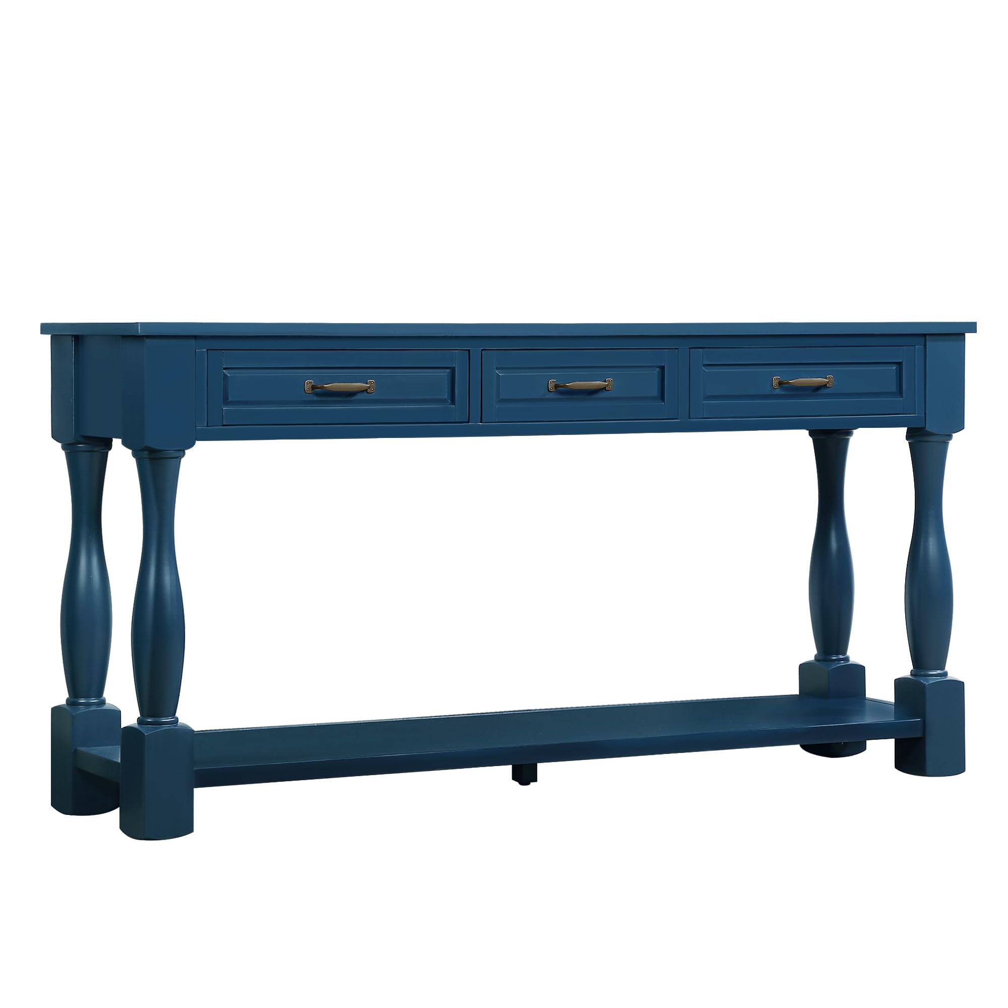 P PURLOVE Console Table for Entryway 64" Wood Sofa Table with Storage Drawers and Bottom Shelf for Hallway Living Room (Distressed White)