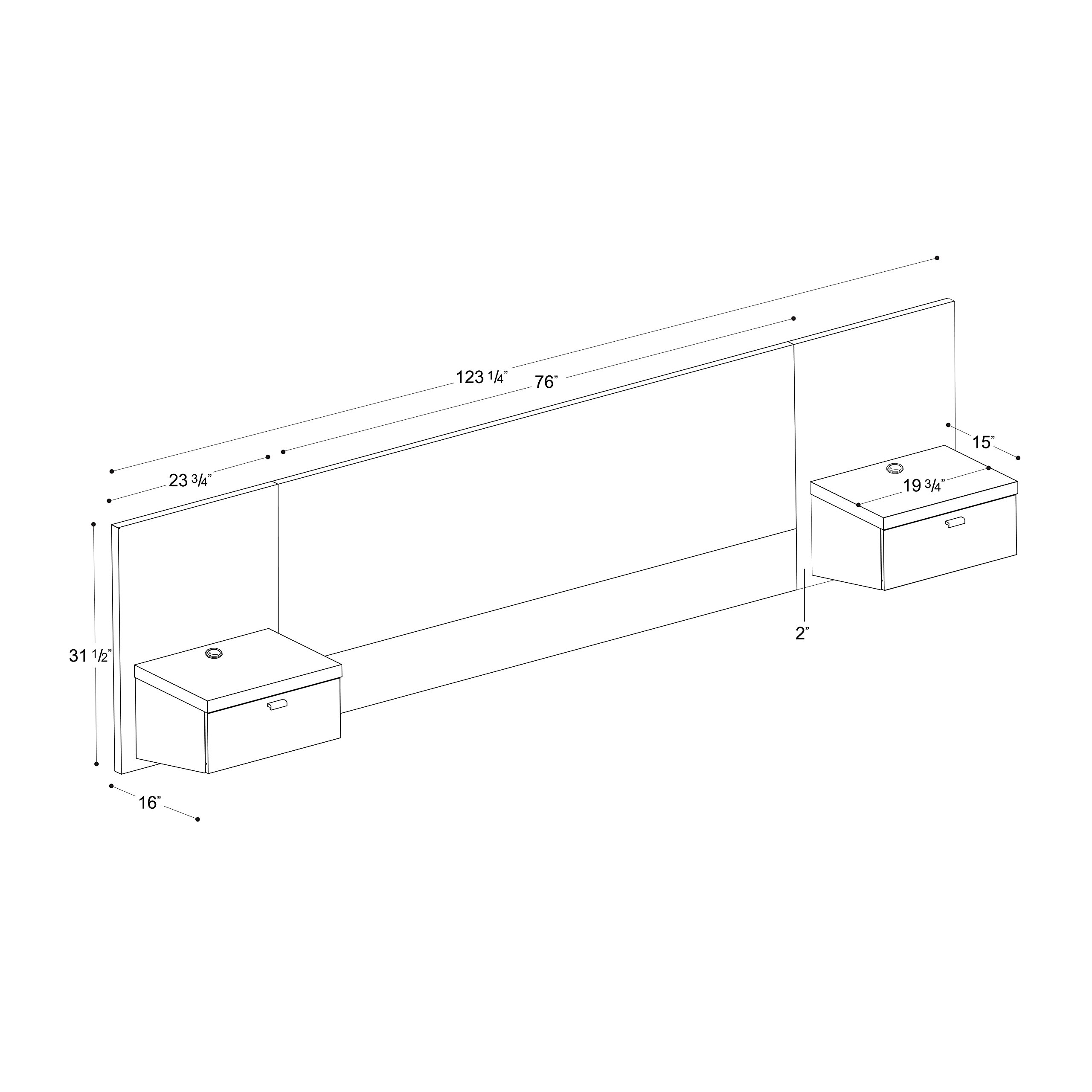 Prepac Series 9 Designer Floating King Headboard with Nightstands, Espresso