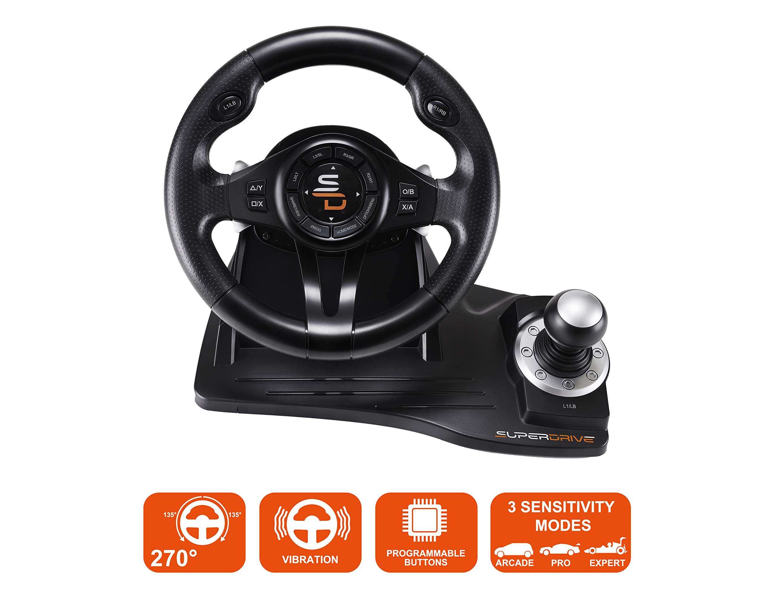 Superdrive - Racing steering wheel GS500 with gear lever, pedal and vibrations for PS4, Xbox One, PC, PS3