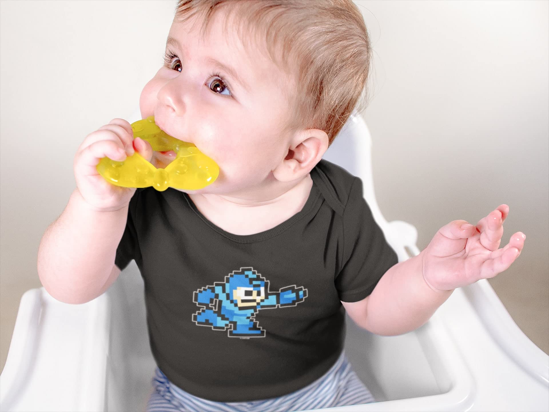 Pop Threads Mega Man 8 Bit Running Baby Bodysuit Boy Megaman Video Game Girl Infant Gifts Light Blue 6M