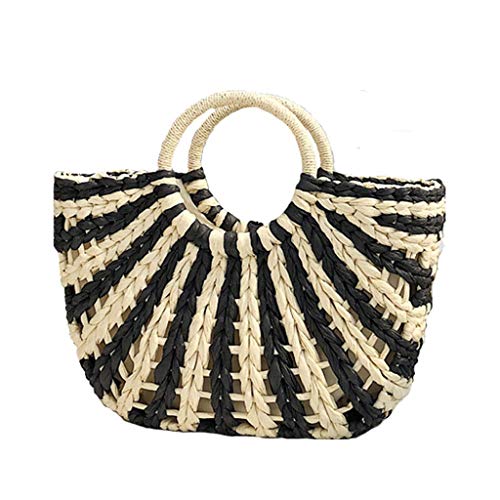 XJJZS Summer Beach Bag, Women Straw Paper Handbag Top Handle Big Capacity Travel Tote Purse