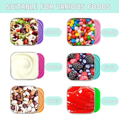 SEUOX 6Pack 6oz Stainless Steel Snack Containers for Kids, Easy Open Leak Proof Metal Toddler Snack Containers with Silicone Lids, Stackable Metal Toddler Lunch Box for Daycare, School and Travel